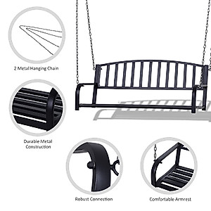 Patio Porch Hanging Swing Chair Garden Deck Yard Bench Seat Outdoor Furniture,550 lb Weight Capacity, Black