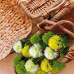 SNAIL GARDEN 15Pcs Artificial Dandelion, Artificial Flowers Plants Bouquet with 1 Vase Kraft Paper Bag-Plastic Shrubs Brushes Plant Fake Grass for Indoor Outdoor(White,Yellow,Green)