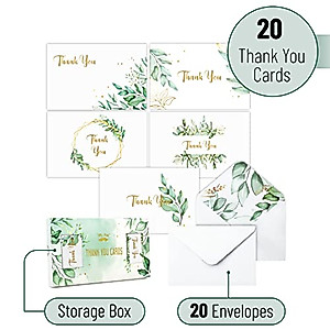 Mr. Pen- Thank You Cards with Envelopes, 20 Pack, 4” x 6”, Greenery Gold Foil Design, Thank You Notes with Envelopes Set, Thank You Cards Wedding, Blank Thank You Cards with Envelopes