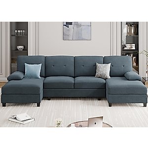 Meilocar Sectional Couches for Living Room, 4 Seat Sofa Set U-Shaped Couch with Double Wide Chaise, 106in Sofa Modern Fabric Large Couch with Oversized Seats (Grey)