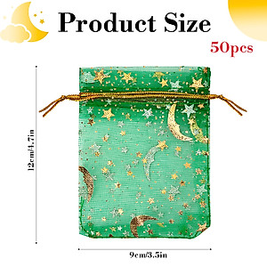 Moon Star Organza Bags 4x5, 50 Pcs Mesh Bags Drawstring, Small Mesh Gift Bags, Drawstring Gift Bags,Wedding Favor Bags,Candy Bags Pouches for Party, Birthday,Festival, Soaps, Makeup,Wrapping Supplies