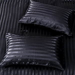 Sisher 5Pcs King Comforter, Stripe Silk Bedding Sets for Man Woman, Luxury Rich Black Bed in a Bag King (1 Comforter, 2 Pillowcases, 1 Flat Sheet, 1 Fitted Sheet)