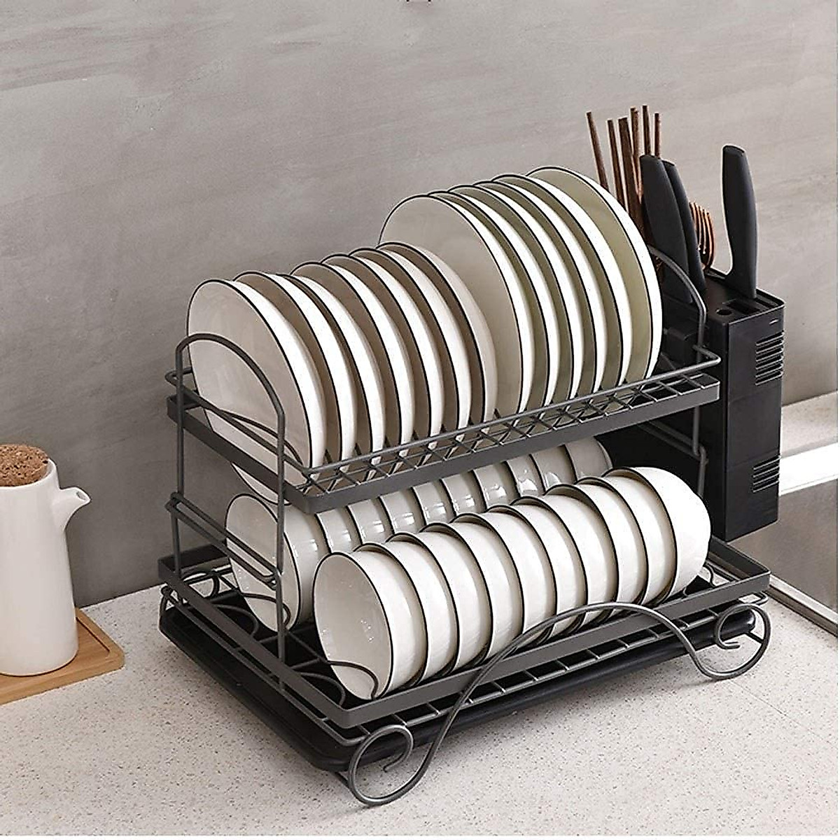 Plate Rack Draining Dish Rack Dish Drying Rack, 2-Tier Drying Organizer Storage Shelf Drainer For Dishes, Bowls, Utensils Pan Plate Holder