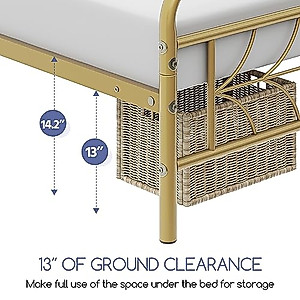 Yaheetech Full Size Bed Frame Metal Platform Bed with Sparkling Star-Inspired Design Headboard, 13 Inch Underbed Storage, No Box Spring Needed, Easy Assembly, Modern, Antique Gold