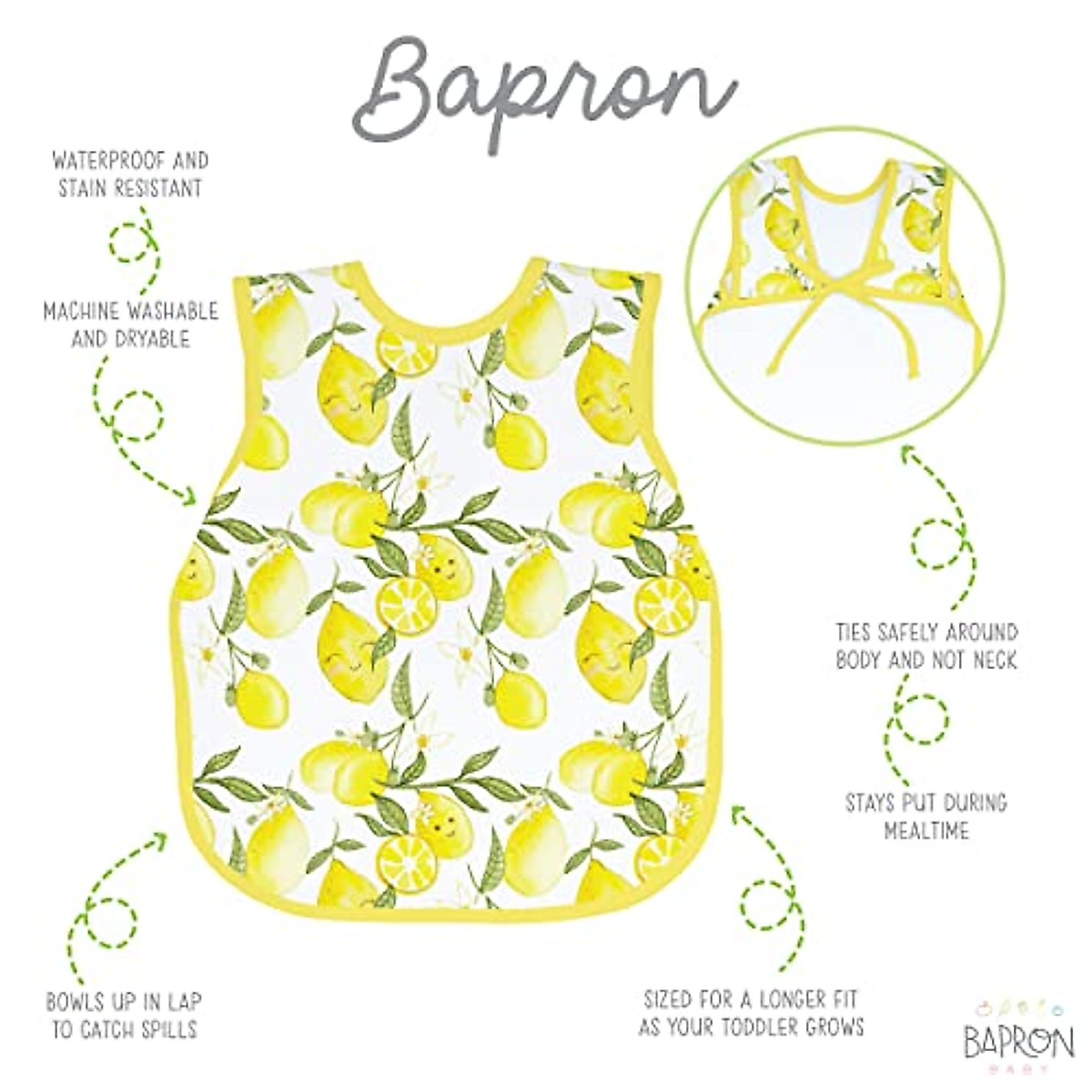 BapronBaby Fresh Lemon Bapron - Soft Waterproof Stain Resistant Bib - Machine Washable - 6m - 5yr - (Sz Baby/Toddler 6m-3T)