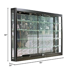 Displays2go Aluminum Display Cabinet for Retail with Lighting, Tempered Glass Shelves – Black (WC606LEDB)