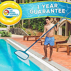 U.S. Pool Supply Professional 17" Swimming Pool Leaf Rake with Deep 13" Net Bag - Durable Fine Mesh Netting, EZ Clip Handle - Fast Cleaning, Debris Pickup Removal, Fits Standard Swimming Pool Pole