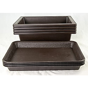Calibonsai 4 Sets Rectangular Plastic Bonsai Training Pot, Cactus & Succulent Planter + Tray 10''x 7.5''x 3'' - Dark Brown