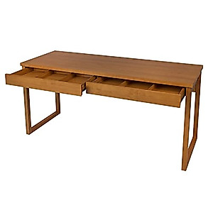 Home Office Solid Wood Desk with Drawers Brown Mid-Century Modern Rectangular Pine Matte Includes Hardware