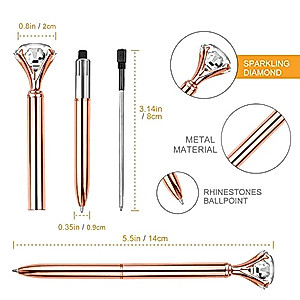 YZNlife 8 PCS Rose Gold Big Crystal Diamond Ballpoint Pen Bling Metal Ballpoint Pen Office Supplies Gift Pens For Christmas Wedding Birthday, Includes 8 Pieces Pen Refills,8 Pieces Black Velvet Bags