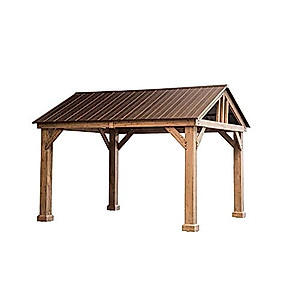Coen L-GZ1171PWD-B Hudson Cedar Wood Pavilion with Hardtop, Gazebo, 14'x12', Natural/Brown