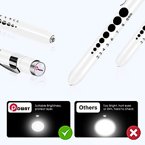 Opoway Nurse Pen Light with Pupil Gauge LED Medical Pen Lights for Nursing Students Doctors with Batteries 2pcs White