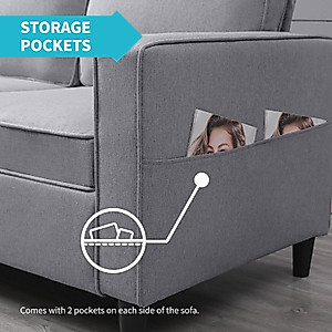 CECER 5 Seaters Upholstered Sectional Sofa, Linen Fabric Sofa Couch with Side Pockets, 3 Seater Couch and Chair with Movable Storage Ottoman, for Living Room-Sofa&Loveseat&Ottoman,Light Grey