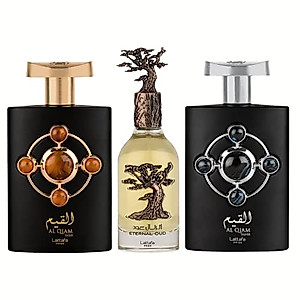Al Qiam Gold, Al Qiam Silver & Eternal Oud Edp - Eau De Parfum Unisex 100ml(3.4 Oz) | Grapefruit, Plum, Orchid, Heliotrope, Vanilla, Amber, Oud, Benzoin, Tonka Bean, Labdanum | By Lattafa Perfumes
