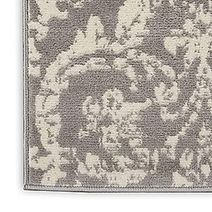 Nourison Jubilant Damask Grey 3' x 5' Area -Rug, Easy -Cleaning, Non Shedding, Bed Room, Living Room, Dining Room, Kitchen (3x5)