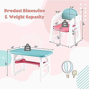 Costzon Kids Table and Chair Set, 3-Piece Plastic Activity Table with Building Blocks, Storage Shelf for Children Reading, Drawing, Writing, Arts & Crafts, Toddler Table and Chair Set (Blue)