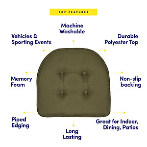 Sweet Home Collection Chair Cushion Memory Foam Pads Tufted Slip Non Skid Rubber Back U-Shaped 17" x 16" Seat Cover, Army Green 6 Count