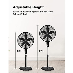 PELONIS PFS45A5BBB 18 inch 5-Blade Oscillating, Adjustable Standing Pedestal Remote, LED Display, 5 Speed Setting and 7-Hour Timer Fan, Black