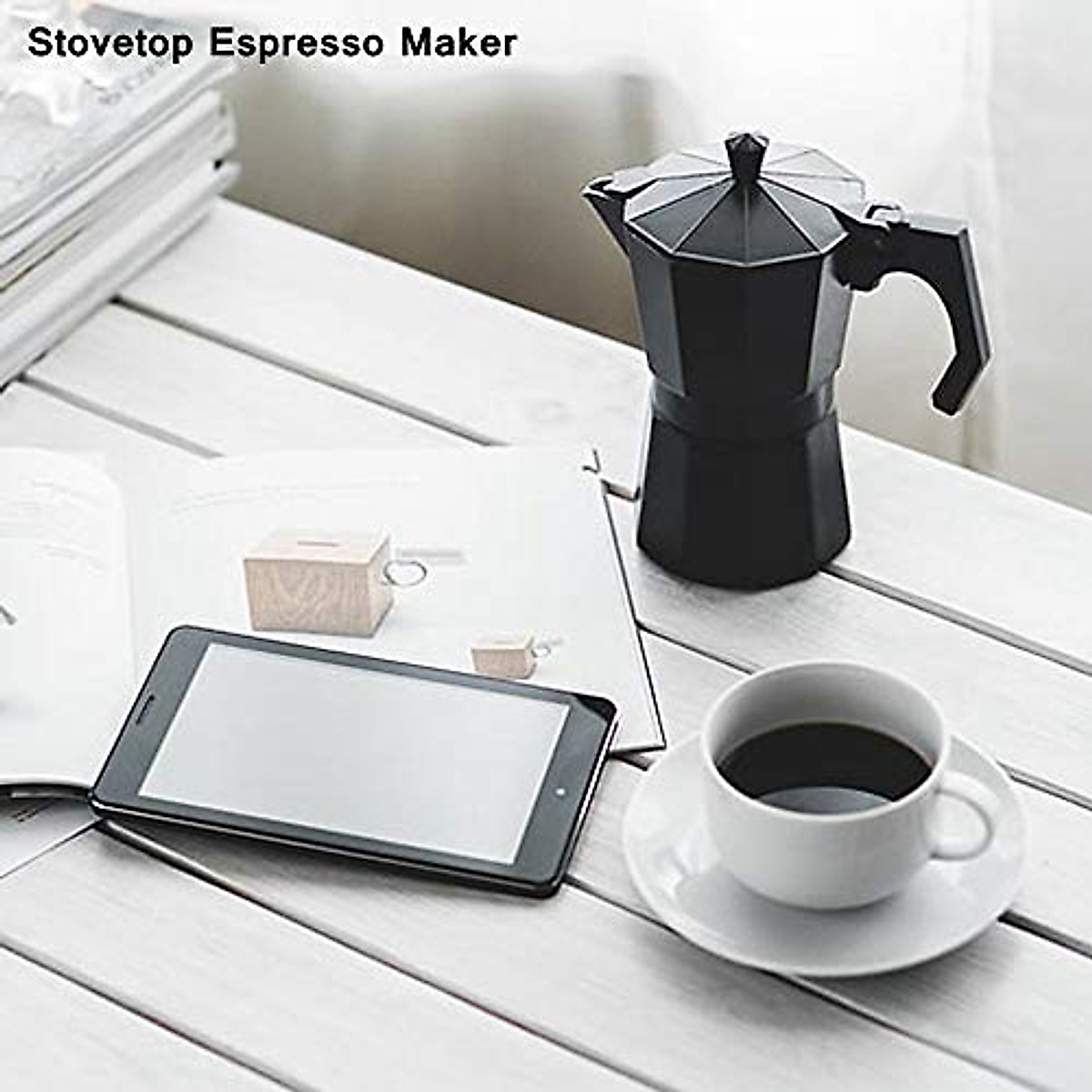Stovetop Espresso Maker, Classic Stovetop Espresso Maker 6‑Cup Capacity Aluminum Coffee Machine Moka Pot for Office Home Use Moka Maker for Gas or Electric Stove Top(Black)