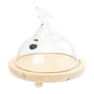 GANAZONO 1 Set Cloche Dome Cover Cocktail Drinks Lid with Wooden Base Clear Glass Display Dome for Infuser Smoker