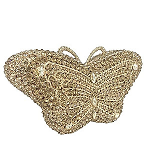 Butterfly Clutch Women Crystal Evening Bags Wedding Party Rhinestone Minaudiere Handbags Party Purse (Small,Gold)