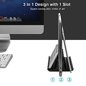 Vaydeer Vertical Laptop Stand Holder Adjustable Desktop Notebook Dock Space-Saving Three-in-one for All MacBook Pro Air, Mac,HP, Dell, Microsoft Surface,Lenovo, up to 17.3 inch Black
