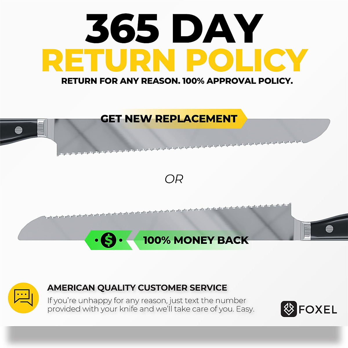 FOXEL Best Bread Knife 10 Inch Serrated - Razor Sharp Rust Resistant Japanese VG10 Steel for Cutting Bread, Cake, Sourdough, Sandwiches, Bagels, and Hard Crust - Black Handle