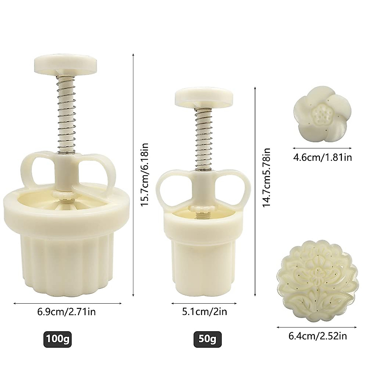 2 Set Mooncake Mould Press with 11 Stapms, FineGood DIY Cookie Cutter 50g 100g Flower Press Mooncake Mould Hand Pressure Mooncake Baking Tools