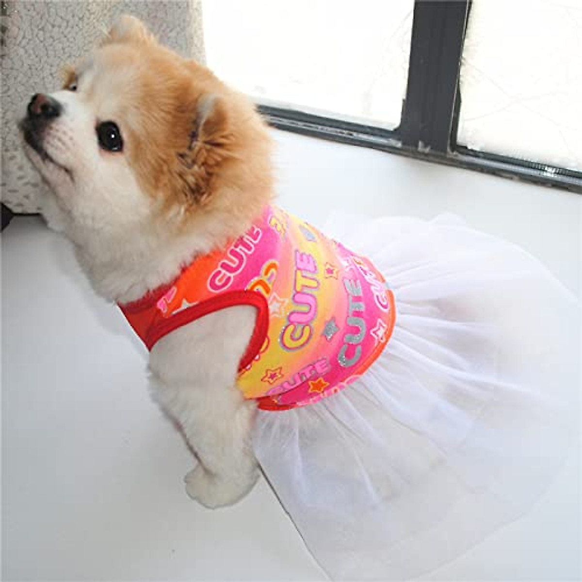 CMREAEC 2 Pieces Dog Dresses for Small Dogs Girl Cute Chihuahua XS Princess Dresses Puppy Yorkie Birthday Skirts Puppy Vest Dress Teacup Dog Summer Clothes Dog Holiday Outfit, XS