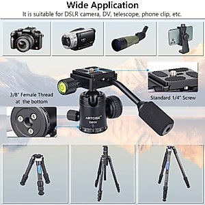 Ball Head with Handle All Metal CNC Panoramic Tripod Ball Head Camera Mount Ball Head with Two Quick Release Plates for Tripod, DSLR, Camcorder, Telescope，Max Load 22lbs/10kg（Black）