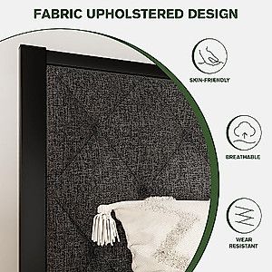 MUTICOR Stylish Queen Size Bed Frame with Tufted Headboard, Soft Padded Design，Sturdy Metal Slats, 11.8" Under Bed Storage,No Box Spring Needed, Easy Assembly,Dark Grey