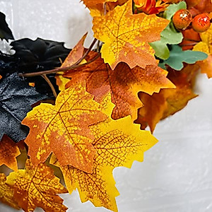 Fall Wreaths Halloween Wreaths Front Door Wreath, Fall Wreaths Welcome Sign Halloween Outside Farmhouse Hello Sign Orange Wreaths Artificial Harvest Rusty Birch Leaves Decor