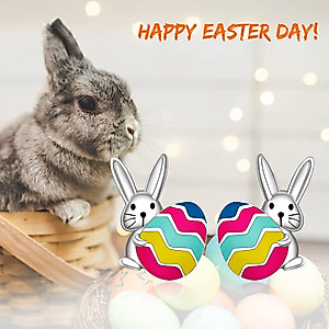 Rabbit Earrings Bunny Earrings for Women Egg Easter Bunny Sterling Silver Stud Fun Animal Easter Jewelry