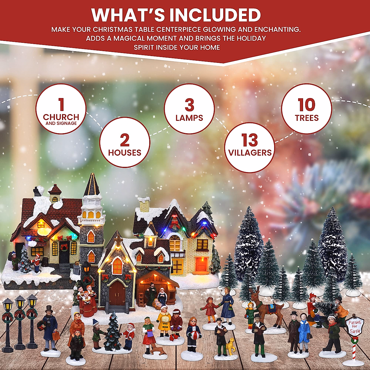 Christmas Village Figurines Decoration Set - Perfect Addition to Your Christmas Indoor Decorations & Snow Village Displays - A Thoughtful Gift for Your Loved Ones (30 Piece Christmas Village Set)