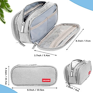 NEWUPZSI Large Pencil Case Grey christmas gifts teen girl teenage boys pouch with 3 compartments Pouch big capacity canvas pencil Bag school supplies for college School Teen Men Women adults