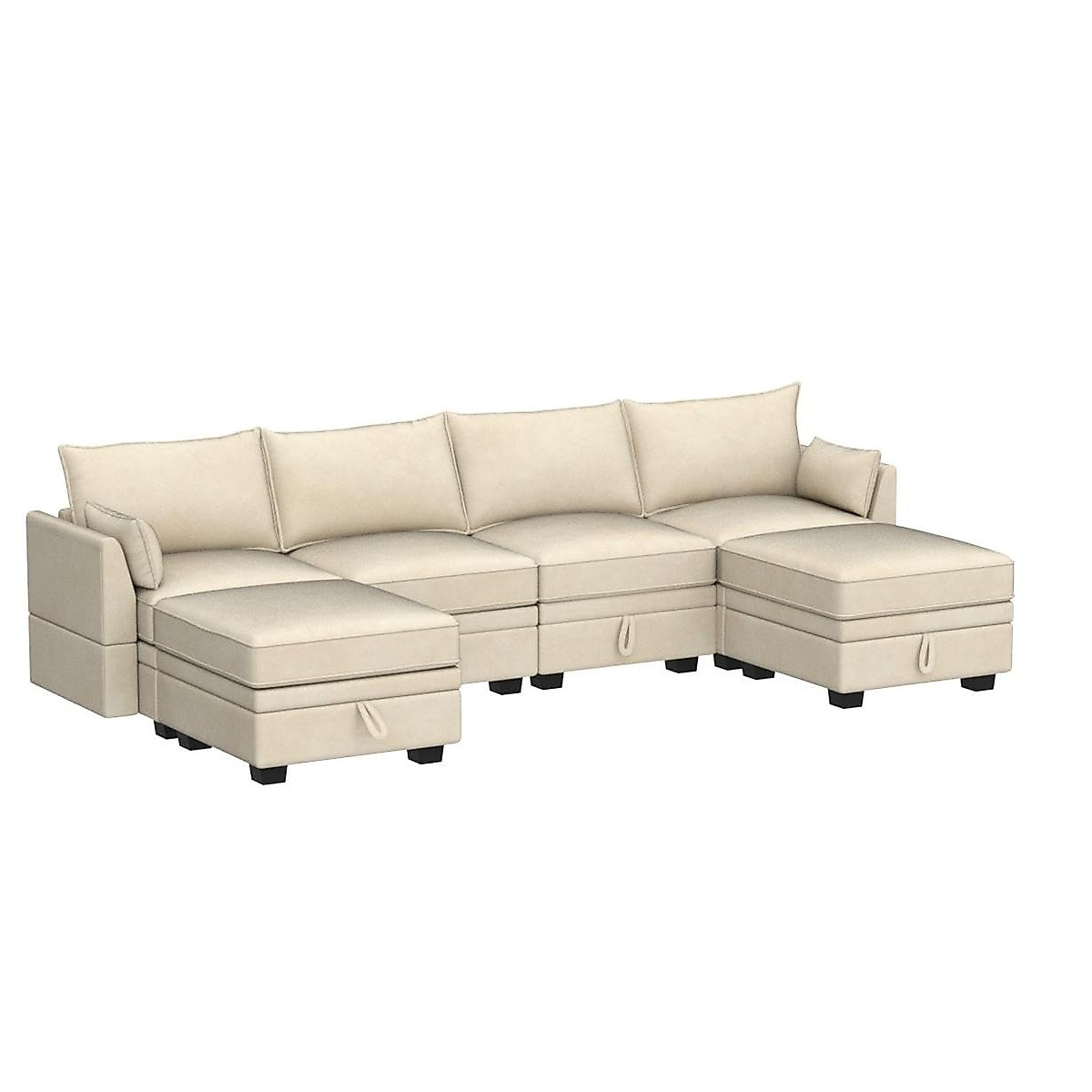 Merax Modern Large U-Shape Sectional Sofa, Upholstered Sofa Set with Removable Ottoman and Storage Seat, Convertible Sofa Bed with Reversible Chaise for Living Room Apartment, Office