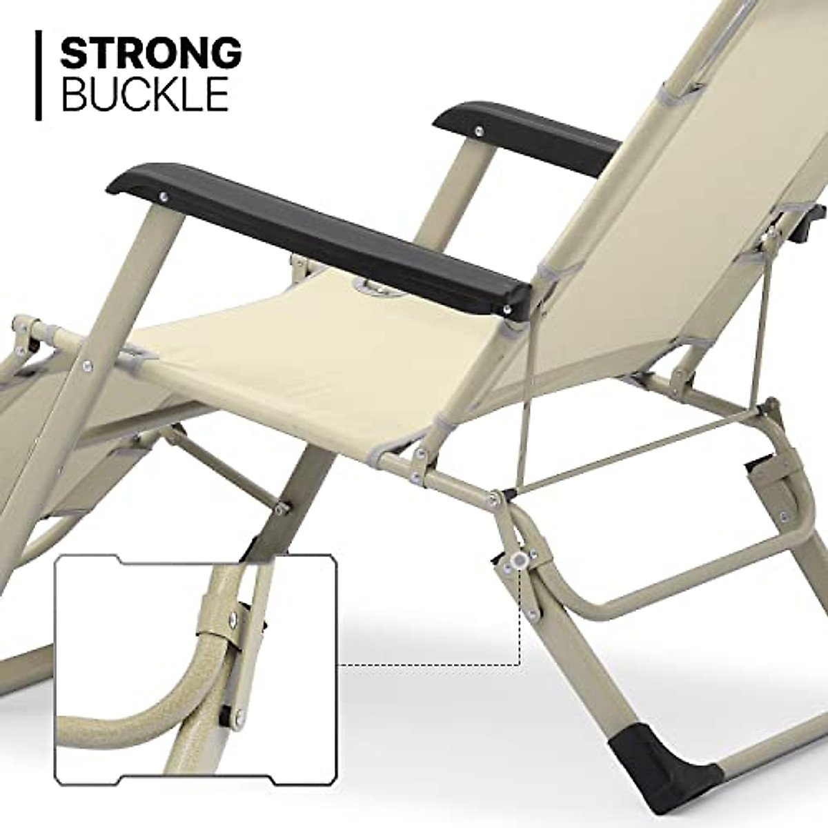 MoNiBloom Folding Beach Lounge Chair, Fixed 135° Angles Patio Outdoor Furniture Camping Pool Side Beach Lawn Lounger Chair with Adjustable Headrest for Lawn Backyard, 330lbs Capacity