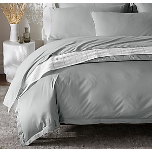 BOLL & BRANCH Percale Hemmed Duvet Set - King/Cal King, Mineral - Luxury 100% Organic Cotton - 1 Duvet Cover, 2 Shams - Crisp, Naturally Cooling Weave