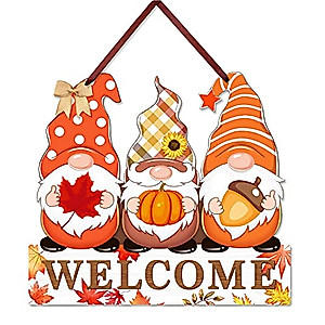 Fall Welcome Door Sign Decor, Gnomes Fall Hanging Sign Thanksgiving Wooden Signs Decorative Wall Plaque, Rustic Front Door Yard Farmhouse Home Autumn Harvest Decorations