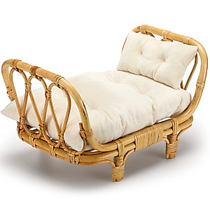 Thyle Newborn Photography Props Bed Rattan Baby Bed with Mattresses and Pillows Baby Photoshoot Props Handcrafted Boho Baby Crib Photo Studio Prop Newborn Bed Prop