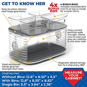 Mighty Susan Kitchen Organizer for Canned Goods: 2-Tiered Robust Turntable Organizer for Cabinet/Pantry. Steel Reinforced Holds Up To 30 lbs. Rotates 360° for Maximum Visibility. Includes 4 Bonus Bins