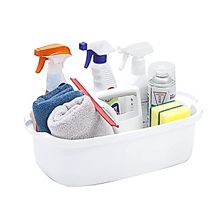 Large Cleaning Supplies Caddy With Handle, Plastic Cleaning Bucket Organizer for Cleaning Products, Under Sink Tool Storage Caddy(White)