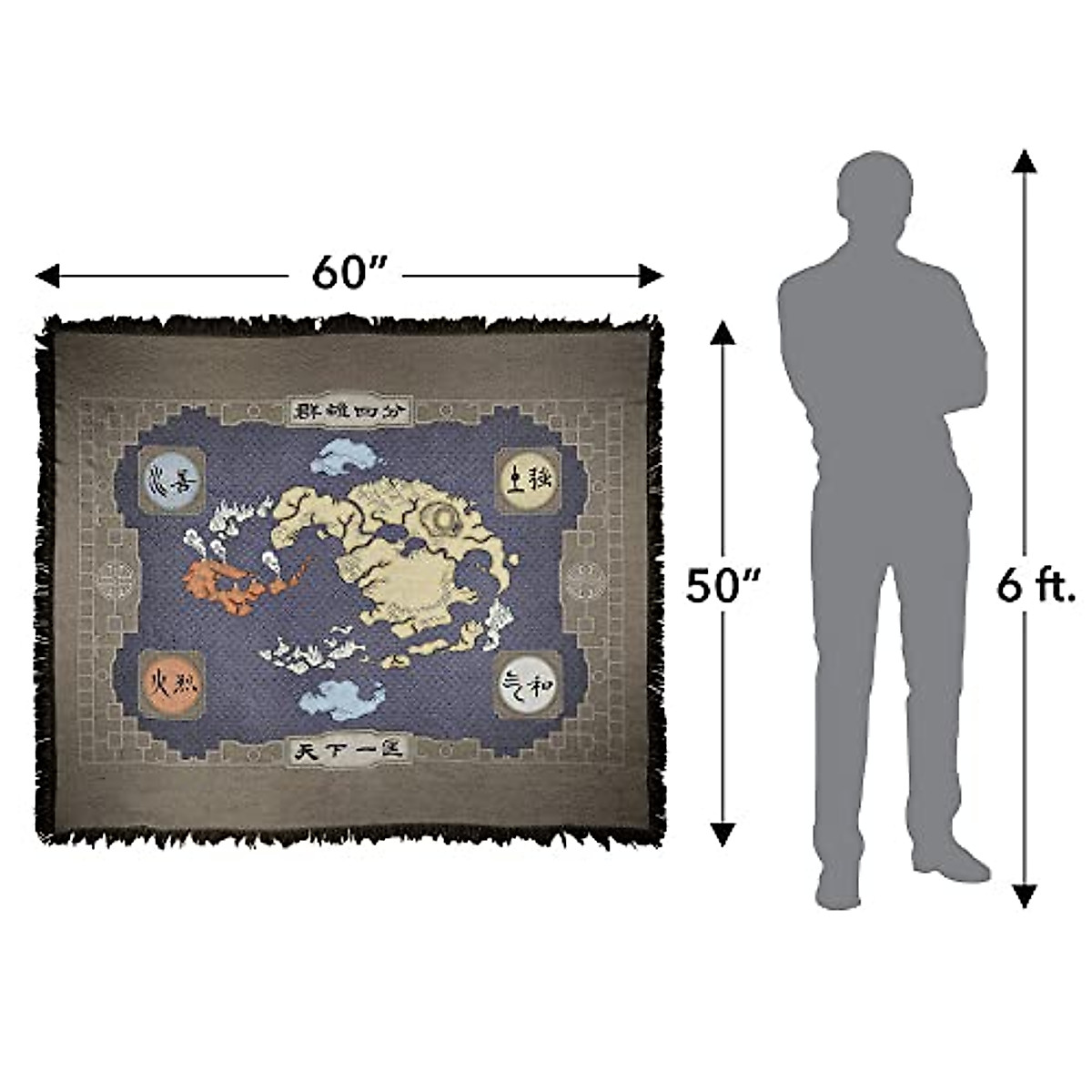 LOGOVISION Avatar The Last Airbender Blanket, 50"x60" Map Woven Tapestry Cotton Blend Fringed Throw Blanket