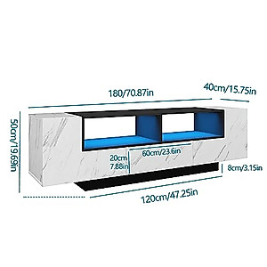 Uspeedy 70in White TV Stand for 75/80 inch TV,Modern LED TV Stand,High Gloss Entertainment Center with Large Storage Drawer,APP RGB Light,TV Console,Television Stands for Living Room(Marbling)