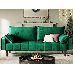 DWVO 70" Loveseat Sofa, Velvet Fabric Sofa Couch for Small Space, Modern Loveseat with Button Tufted Seat and Side Storage Pockect, 3 Seater Couch for Living Room Bedroom, 2 Pillows Included, Green