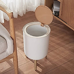 Kelendle Nordic Waste Basket Push Top Trash Can with Lid Garbage Can with Long Legs Modern Round Trash Bin for Kitchen Bathroom