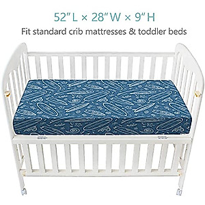 Microfiber Baby Crib Sheets,Ultra Soft Crib Sheets Fitted for Standard Crib Mattress,Toddler Sheet Set for Boys or Girls,Machine Washable, Soft,Breaths,Blue Wave Swirls Sheet Fits 28"x 52"x 8''
