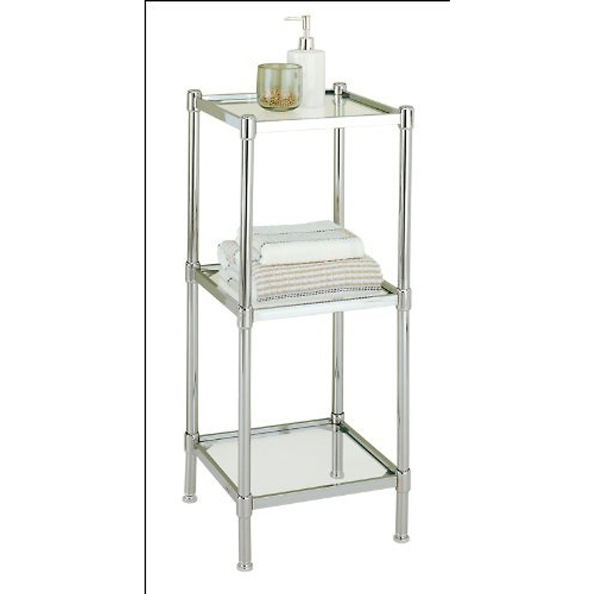 Organize It All 3 Tier Tempered Glass Freestanding Bathroom Storage Tower 13.25 x 13.25 x 31 inches