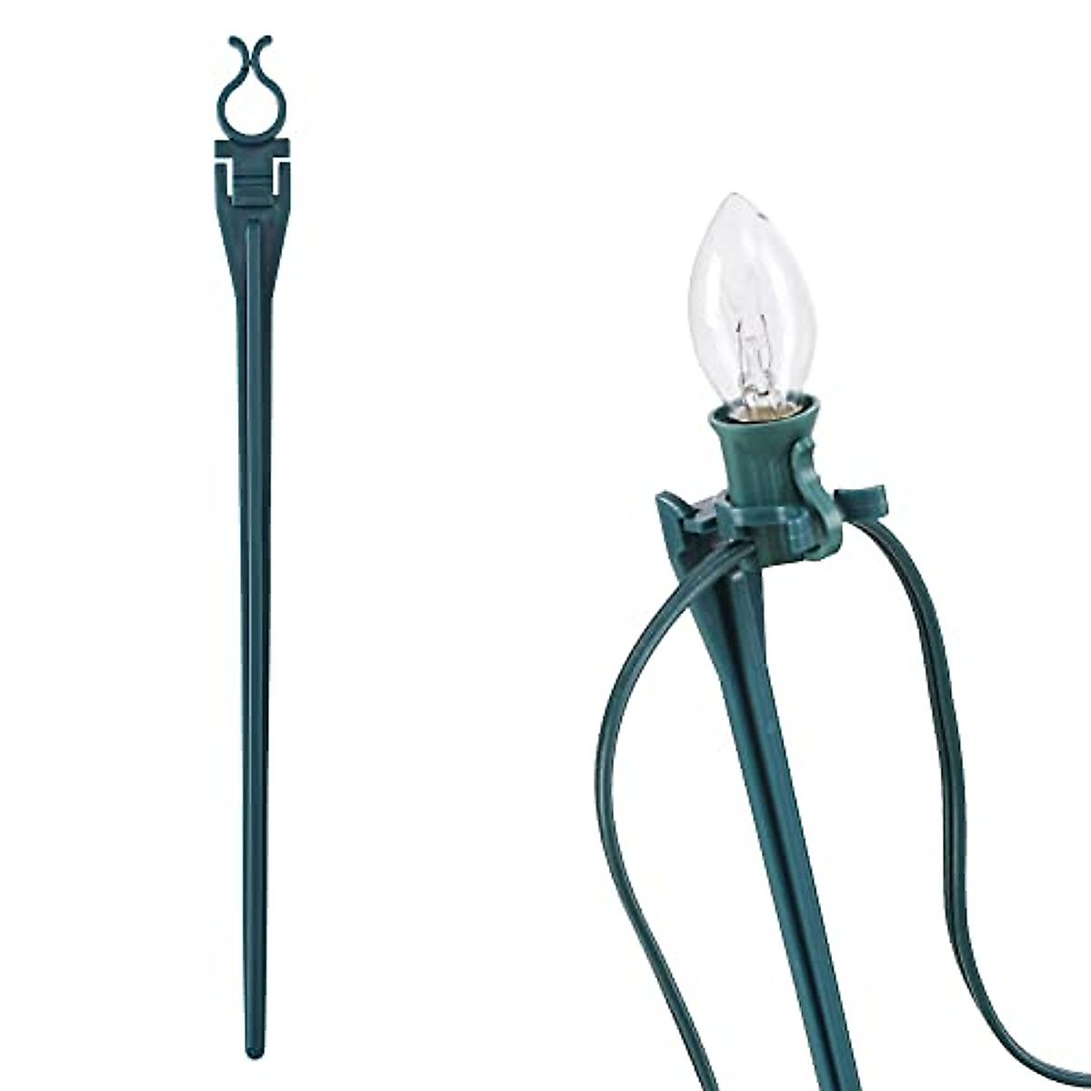 Aaron's Home Christmas Light Stakes, 100 Pack Lawn Stakes, 10 Inch String Lights Ground Stakes for C7 and C9 Lights, Plastic Outdoor Yard Stakes for Gardens, Driveways, Pathways, and Patios (Green)