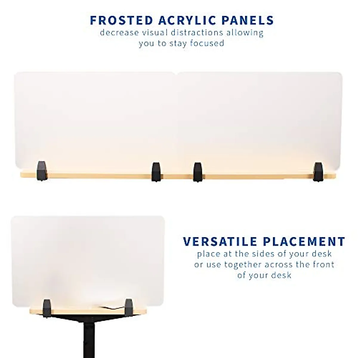 VIVO Dual Frosted Plexiglass 30 x 18 inch Clamp-on Desk Privacy Panels, Acrylic Cubicle Desk Dividers, Office Partitions, Pack of 2, PP-2-G060C
